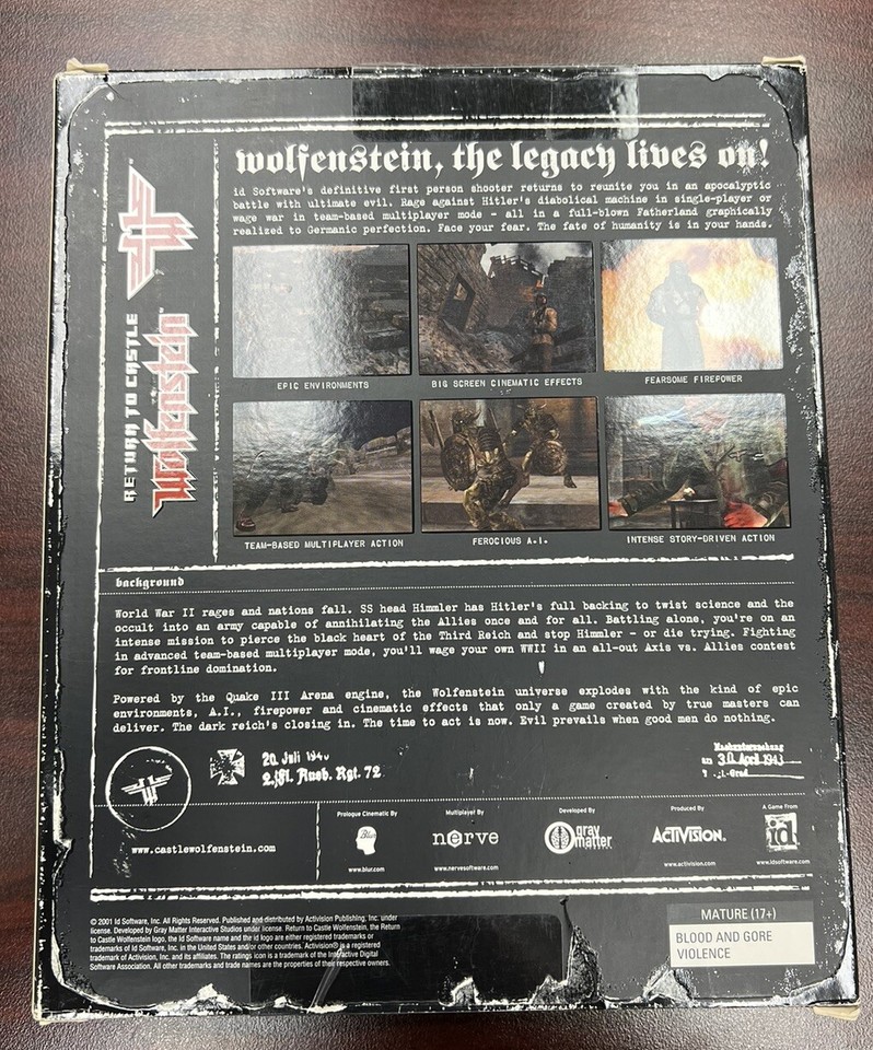 Return to Castle Wolfenstein Big Box Game (PC, 2001) 47875311350 | eBay