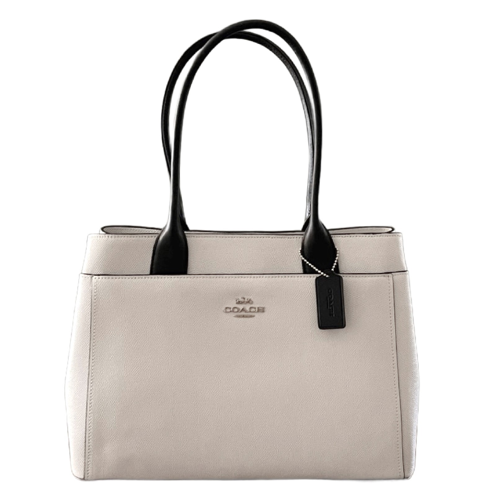 Coach Casey Tote Black & White Crossgrain Leather Gol… - Gem