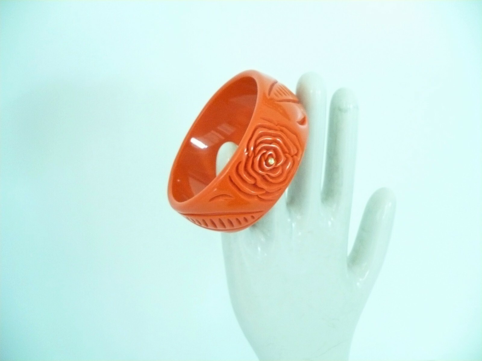 Vintage Bakelite Orange Wide Bangle Bracelet Deep Car… - Gem