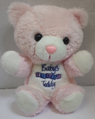 Vintage Baby's First Teddy Bear Plush White and Pink 9" Stuffed Animal ...