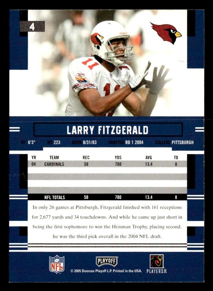 Larry Fitzgerald 2005 Playoff Prestige Card 4 Arizona Cardinals Pitt ...
