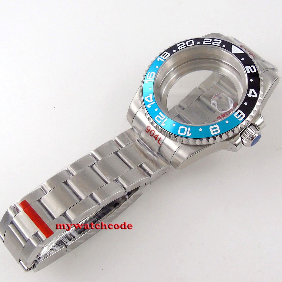 20ATM 40MM GMT Watch Case Black Blue Bezel Sapphire Glass Fit NH34 NH35 ...