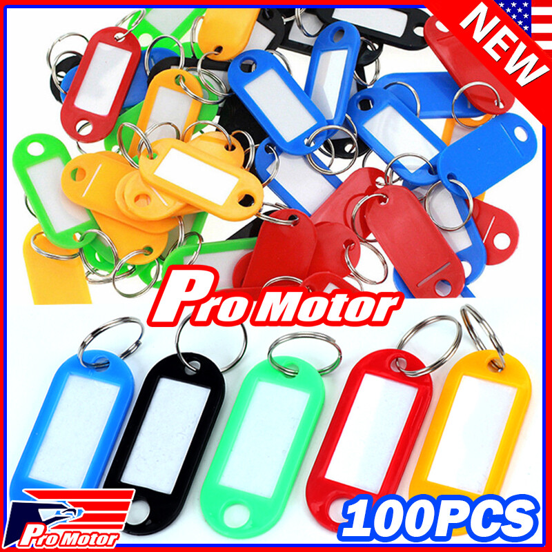100X Plastic Key Tags Metal Ring Luggage Card Name Label Keychain W ...