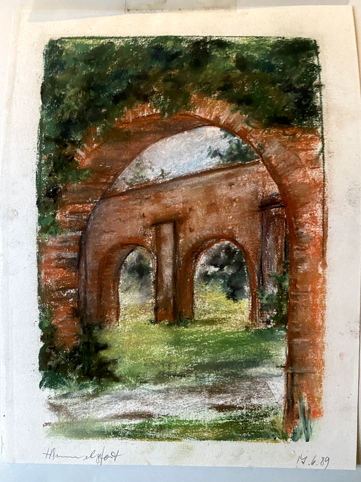 Franz Ehmke 1928-2018 GDR Painter° Himmmeplpfort Ruins Convent Pastel ...