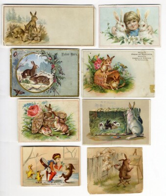 8 Victorian Cards 1880's RABBITS Easter Christmas Bunny Family | eBay