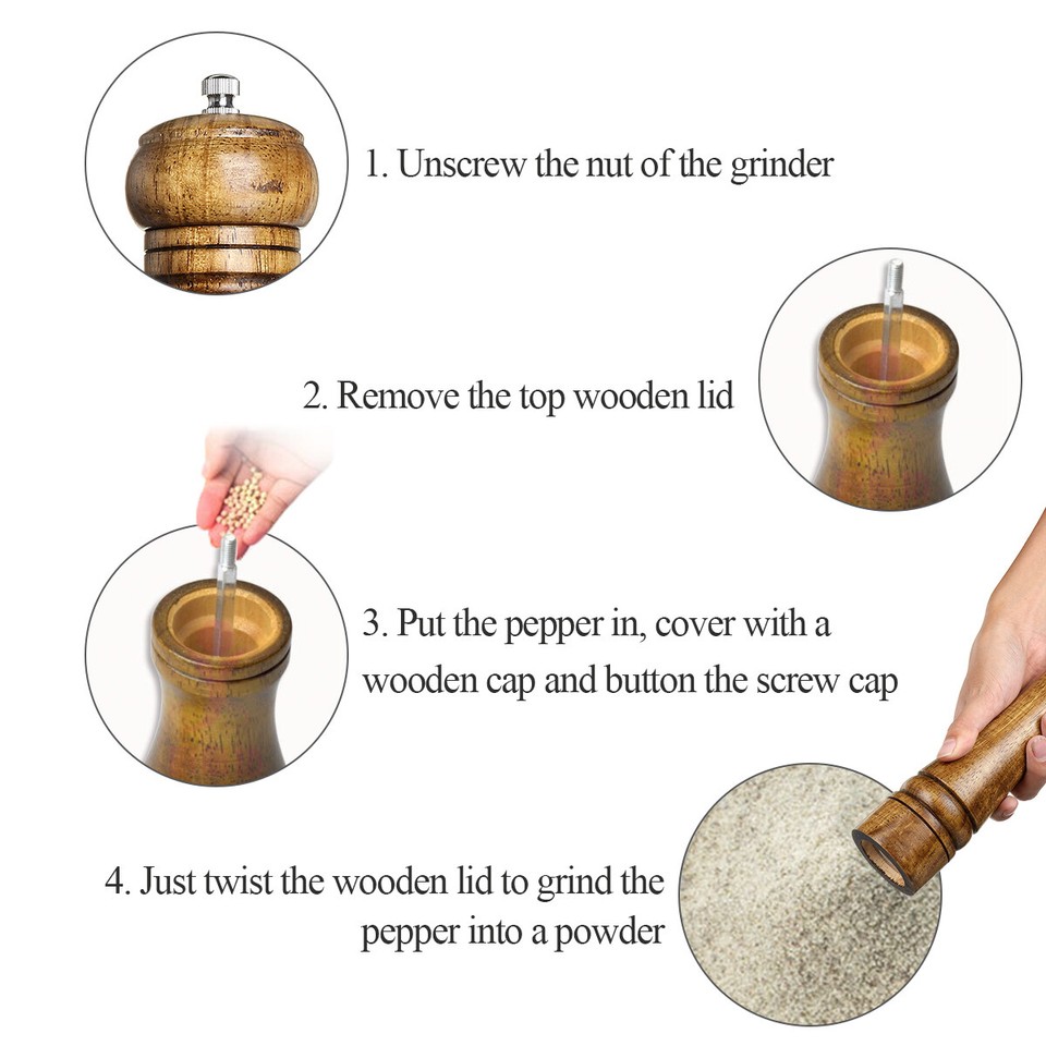 Cooking Salt and Pepper Grinder Hand Movement Oak Wood Pepper Mill Tool ...