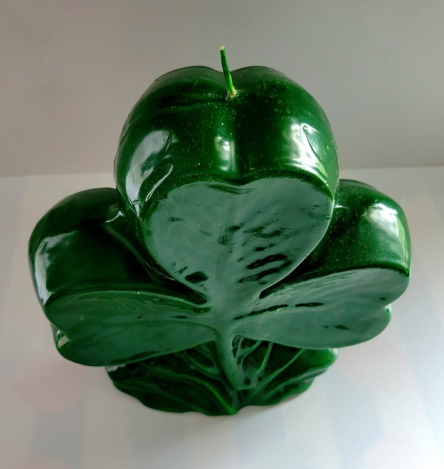 Irish Green Shamrock Clover Figural 6-1/2" Wax Candle Unburned ...