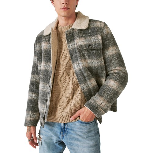 Men's Plaid Faux Shearling Lined Trucker Jacket | eBay