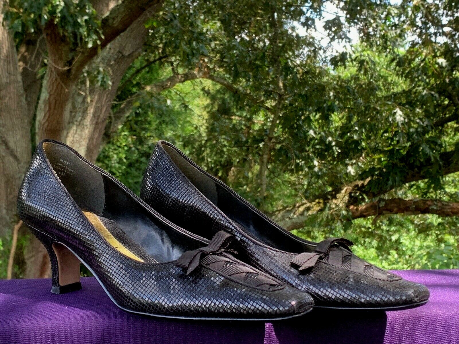 J RENEE Posey Victorian Ribbon Pumps High Heels Snake Skin Womens Sz 6 ...