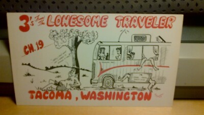 CB radio QSL postcard sexy nude risqué camper bus comic 1970s Tacoma ...