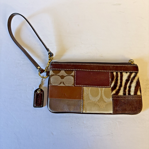 Vintage Coach Patchwork Wristlet Mini Purse Brown Multi Print | eBay