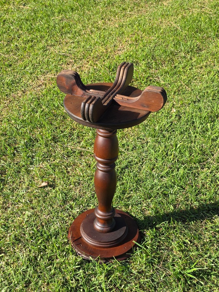 Vintage Round Pedestal Table / Spindle-Turned Stem & 4-Leg Plant Stand ...