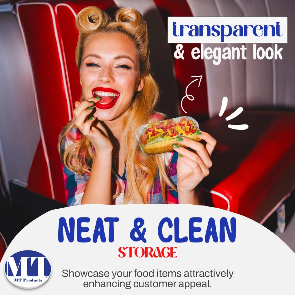 MT Products Plastic Hot Dog Container with Lid 6.5" x 2.75" x 2.6 ...