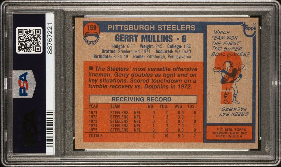 1976 Topps #159 GERRY MULLINS PITTSBURGH STEELERS PSA 7 NEAR MINT | eBay