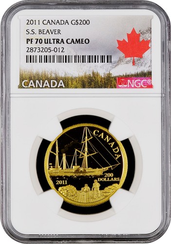 2011 Canada Gold Coin, S.S Beaver, PF70 UC, Canada $200 Gold Coin, NGC ...