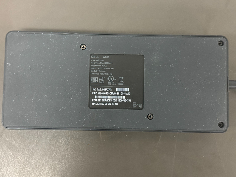 Dell WD19 K20A Docking Station with 180W AC Power Adapter + Cables ...