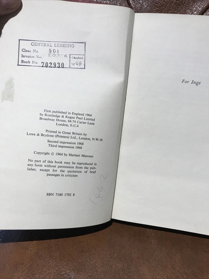 One-Dimensional Man, Herbert Marcuse, 1968, Hardcover Book Radical | eBay