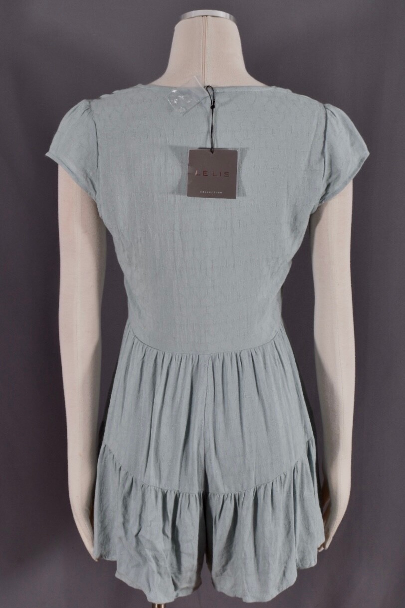 LE LIS Collection Sage Linen Textured Buttons Ruffled Romper Playsuit ...