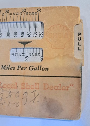 VINTAGE SHELL OIL & GAS STATION MILEAGE CALCULATOR W/ VISOR CLIP VERY ...