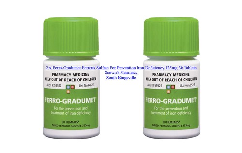 2 x Ferro-Gradumet Ferrous Sulfate Iron Deficiency 325mg 30 Tablets ...