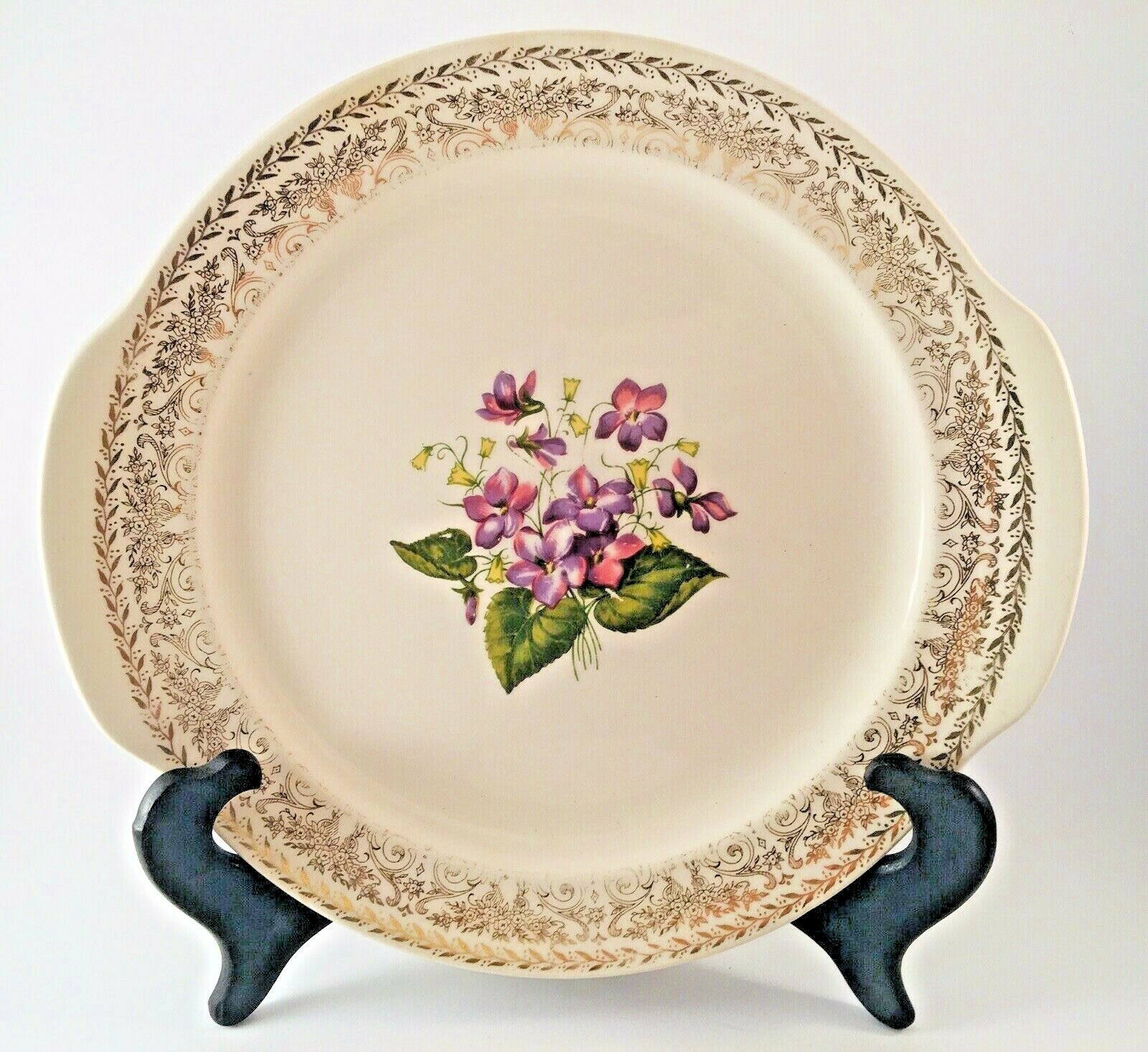 Cake Serving Plate Spring Violet Cunningham & Pickett 22K Gold Trim 11. ...