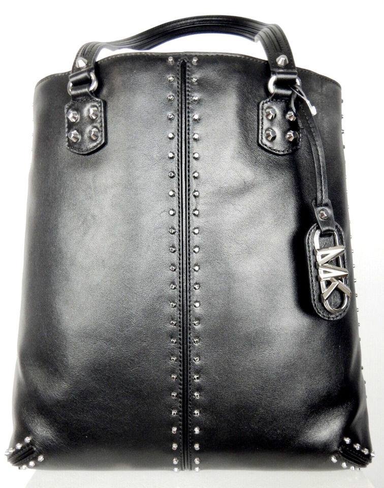 Michael Kors Astor XLTote Black Refined Leather Silver Rivets LUXURY ...