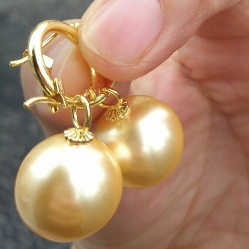 AAA 16mm natural Australian south sea golden shell pearl earrings 14K ...