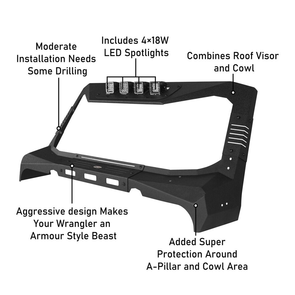 STEEL WINDSHIELD A-PILLAR FRAME COVER GUARD FOR JEEP WRANGLER 1997-2024 ...