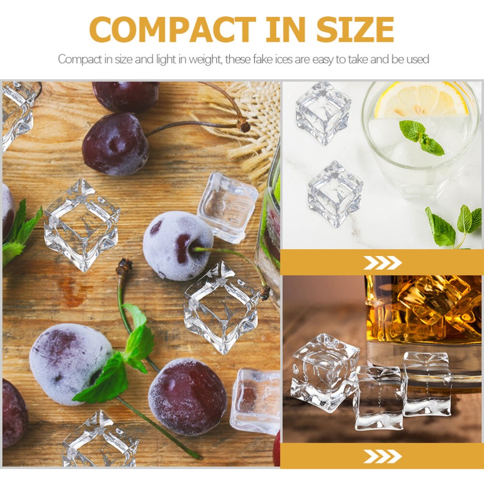 200pcs Acrylic Ice Cubes Artificial Ice Cube Clear Fake Ice Decorative ...