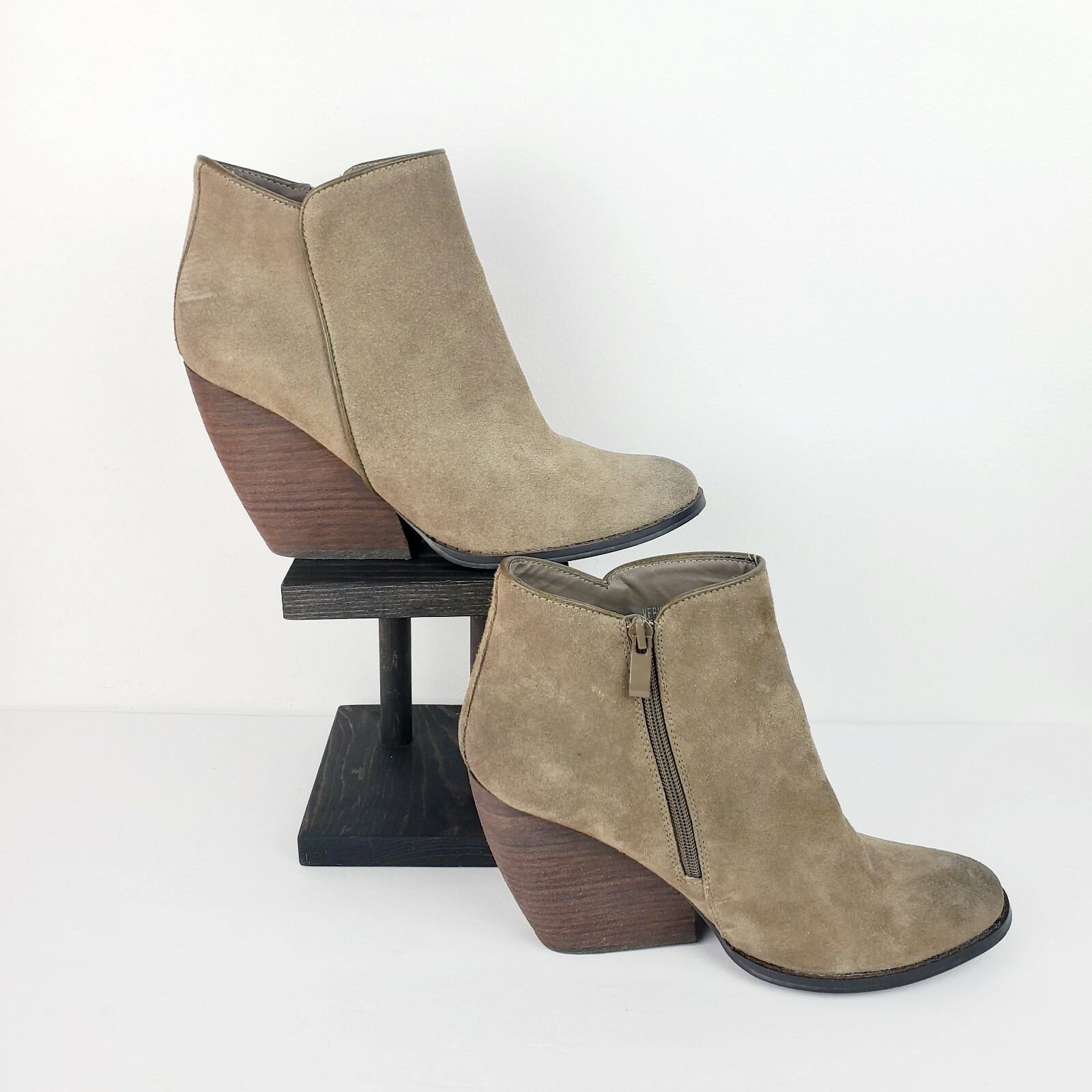 Very Volatile Whitby Boots Khaki Distressed Suede Leather Wedge Booties ...