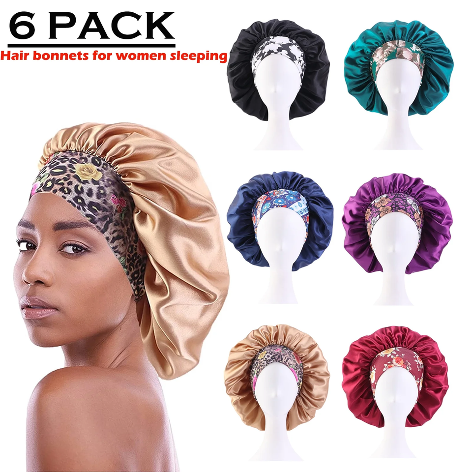 6 Pack Satin Hair Bonnets for Women - Sleep & Protect Curly Hair | eBay