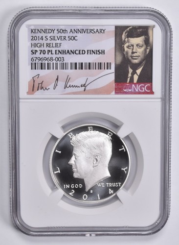 SP70 PL Enhanced Finish SILVER 2014-S High Relief Kennedy Half Dollar ...