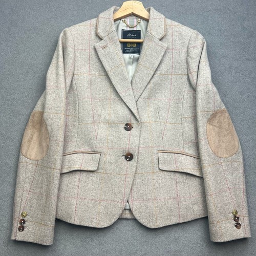 JOULES Tweed Jacket UK 10 ENID Parade Blazer Hacking Plaid Patch Tartan ...