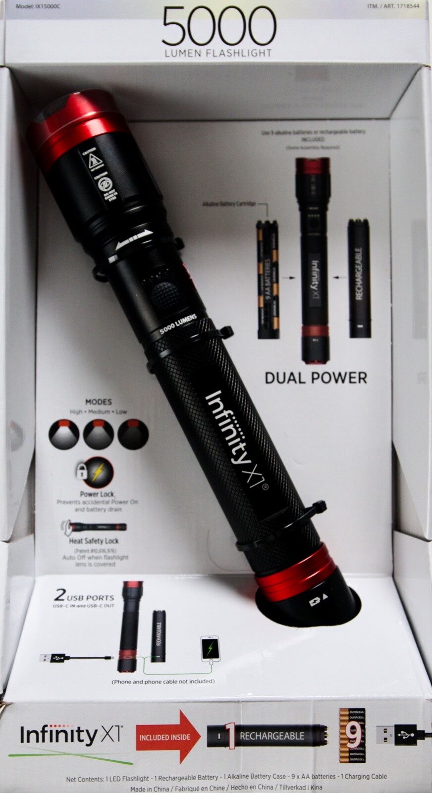 Infinity X1 5000 Lumens Flashlight Rechargeable Dual Power Twist Focus ...