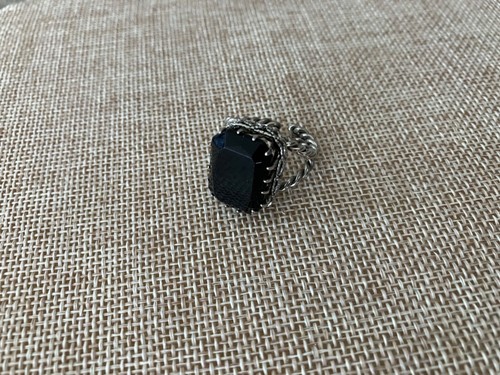 Vintage West Germany Ring Silver Plated Brass Onyx Glass Emerald Cut ...