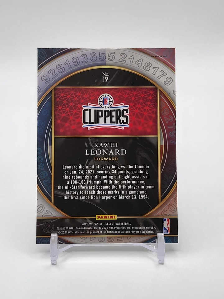 Kawhi Leonard "Numbers" SILVER PRIZM 2020-21 Panini Select #19 Clippers ...