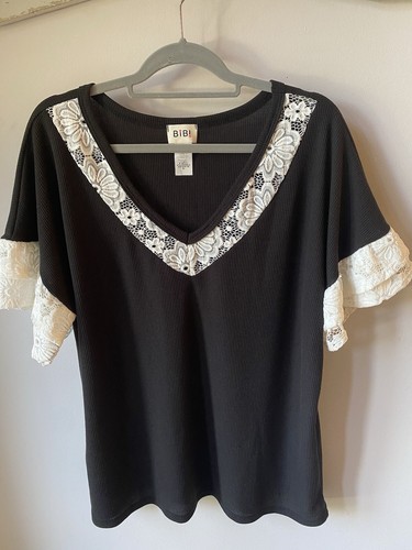 Bibi Top XL Black With Lace And Bell Sleeves | eBay