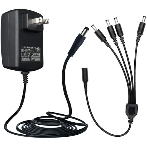 12V 2A 10ft AC to DC Power Supply Adapter & 4-Way DC Power Splitter ...