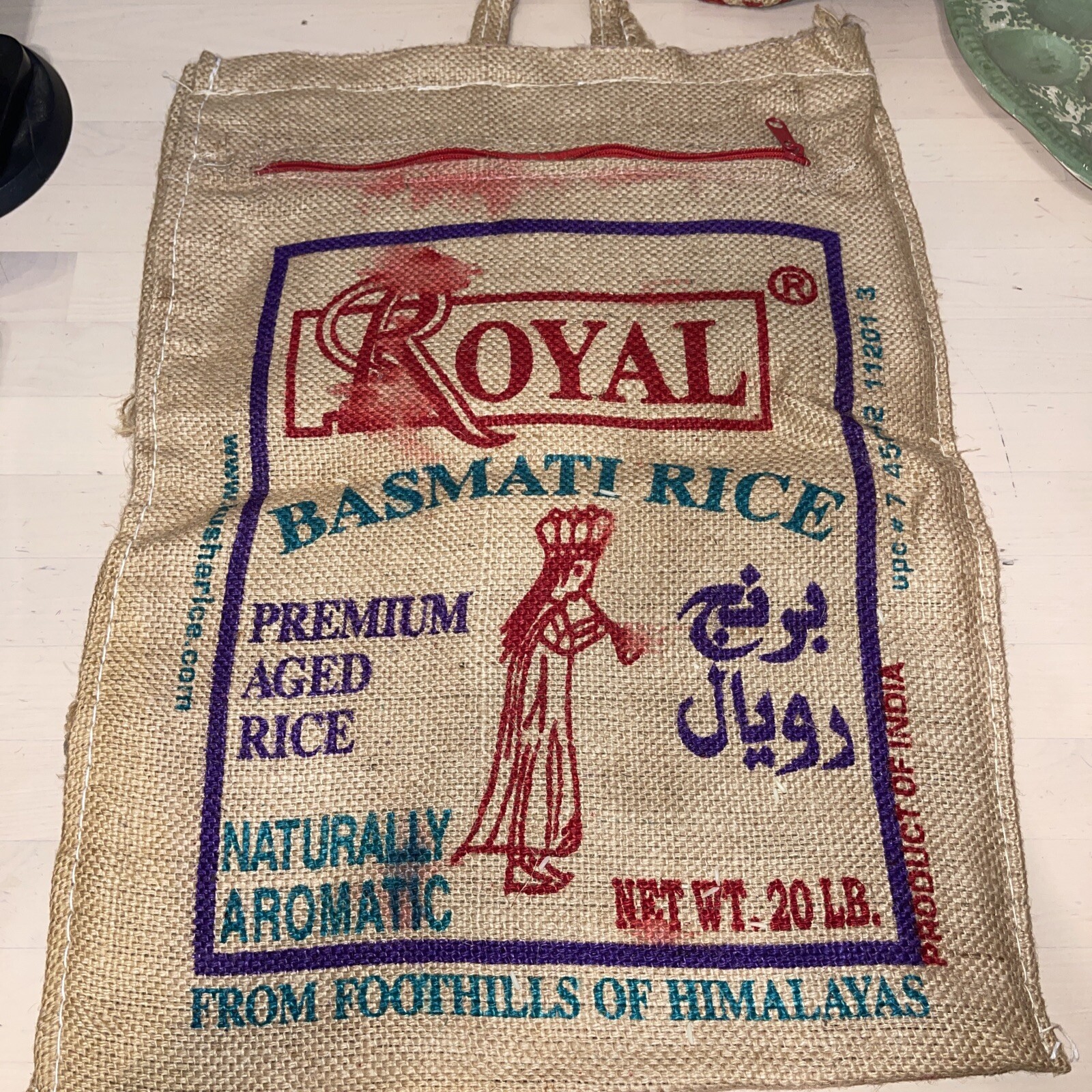 Royal Basmati Rice Bag Sack Handled Zippered Tote Burlap India ...