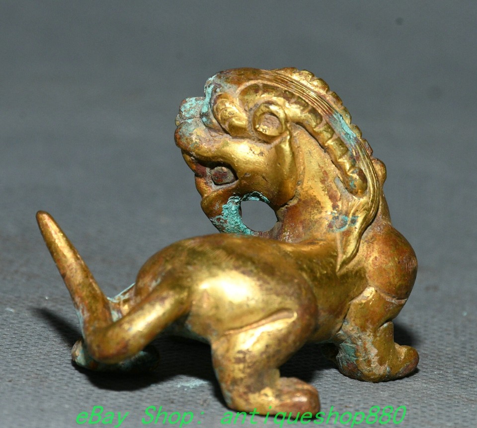 2'' Old Dynasty Bronze Ware 24K Gold Gilt PiXiu Phylactery Guardian ...