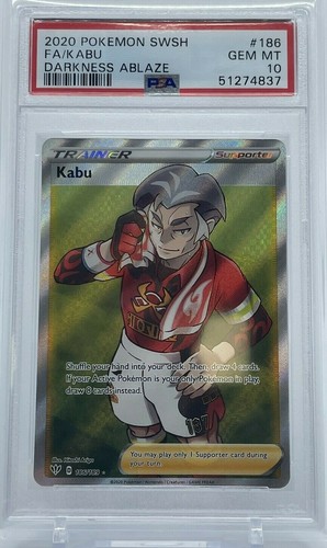 2020 Pokemon SWSH Darkness Ablaze Kabu Full Art FA 186/189 PSA 10 GEM ...
