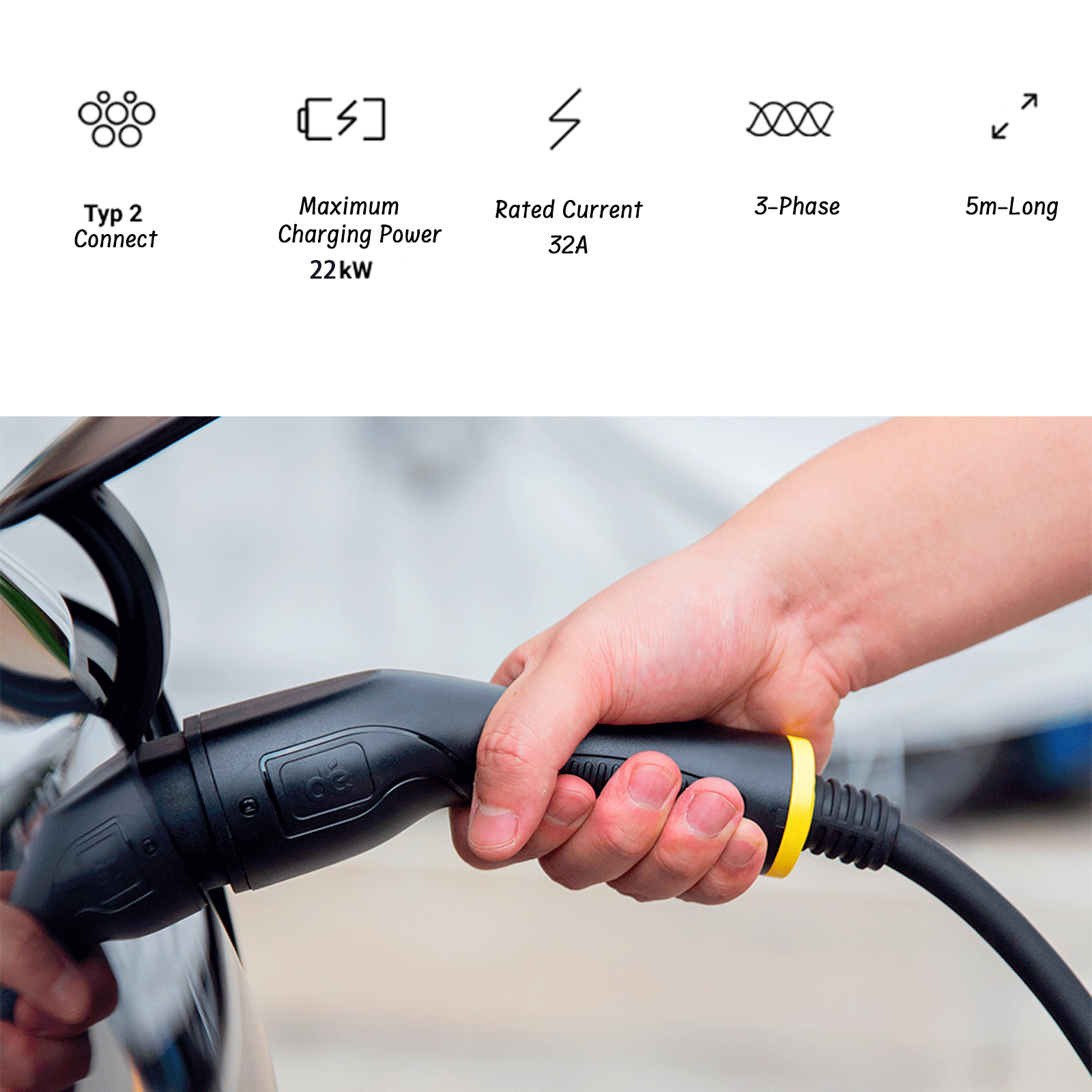 5M EV Charging Cable Type 2 BYD atto 3 Charging Portable 32A 3 Phase ...