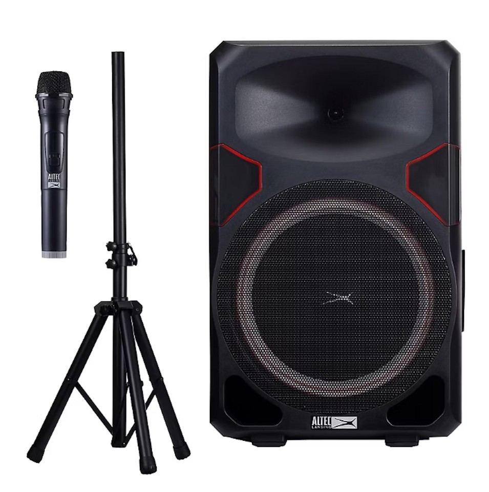 Altec Lansing Portable Bluetooth Party Speaker with PA Lights Mic ...