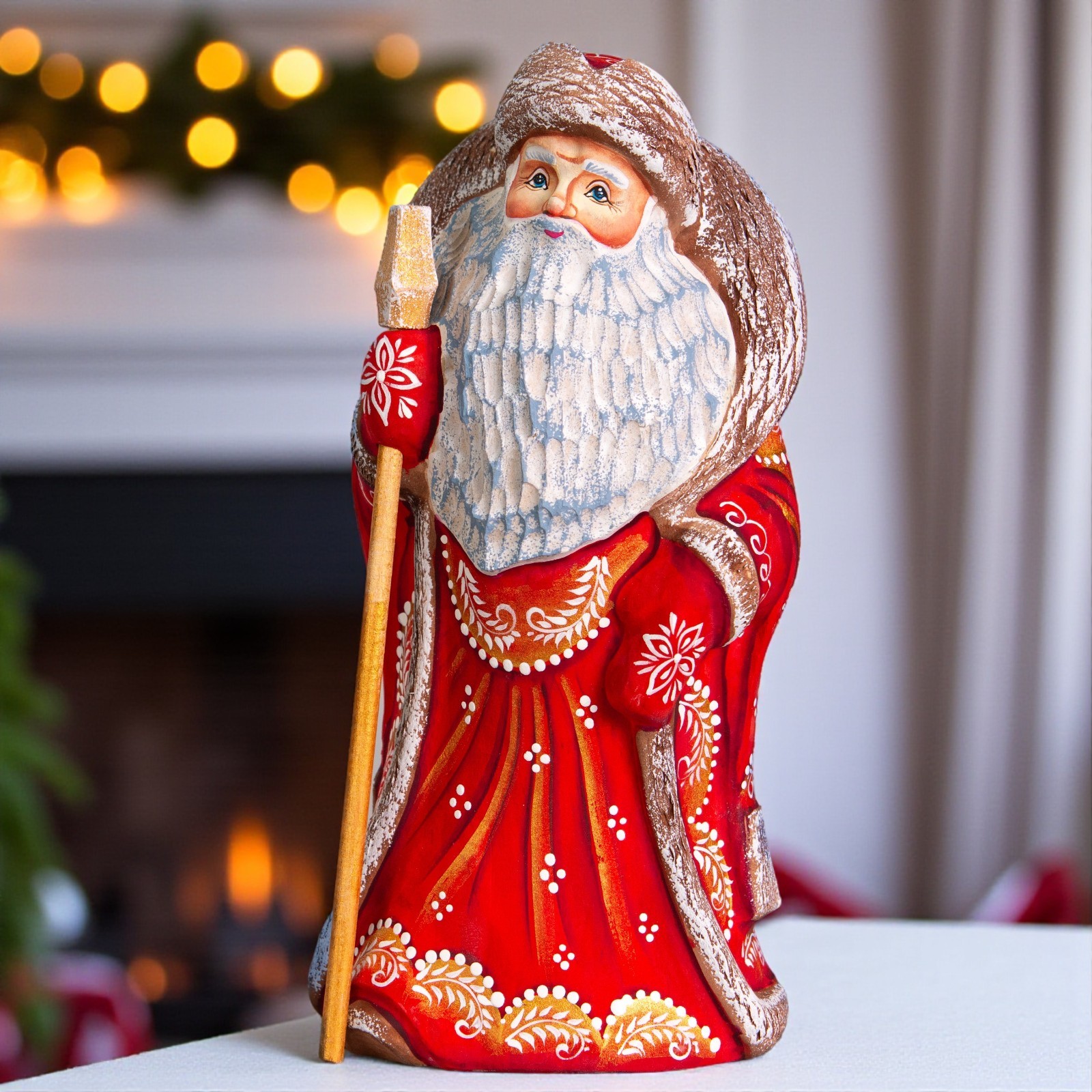 Russian Santa Wooden Figurine 9" | Hand Carved Ded Moroz Christmas ...