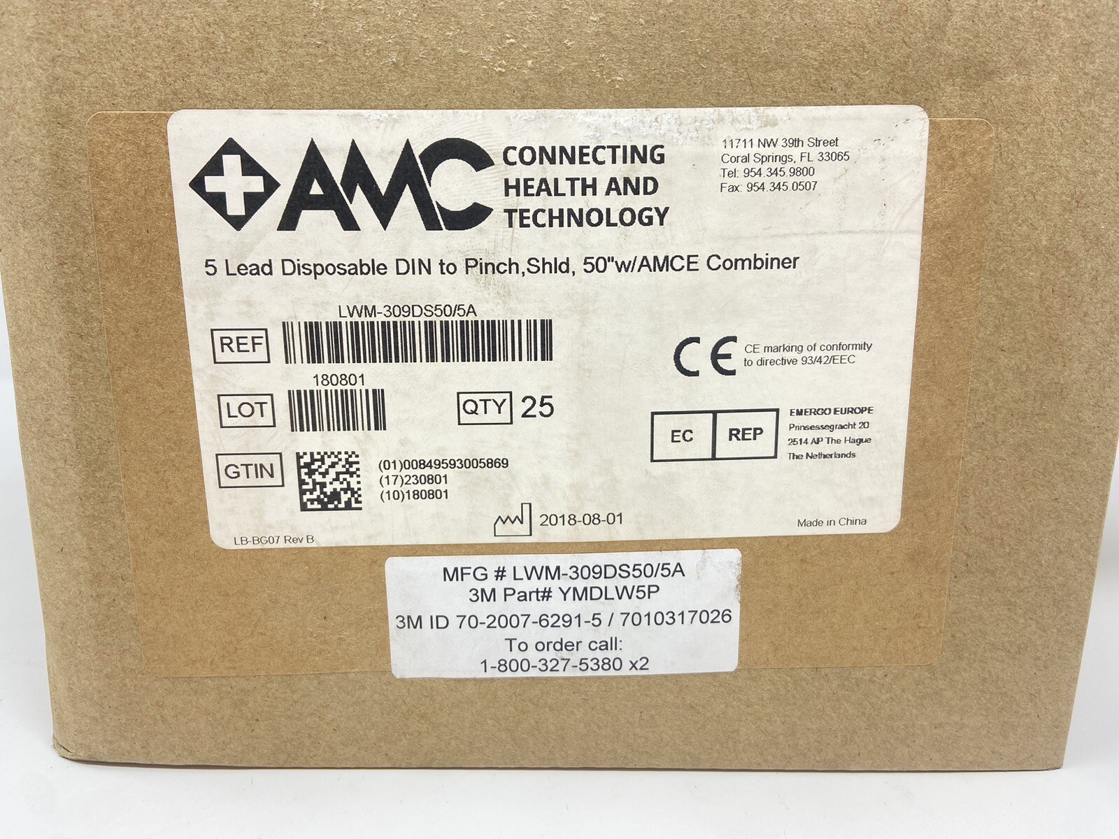 Box 25 AMC&E LWM-309DS50/5A 5-Lead Disposable DIN to Pinch 50"w/ACME ...