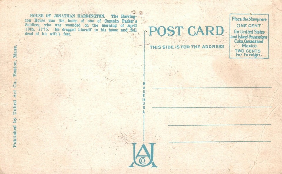 Vintage Postcard House Of Jonathan Harrington Jr. Lexington ...