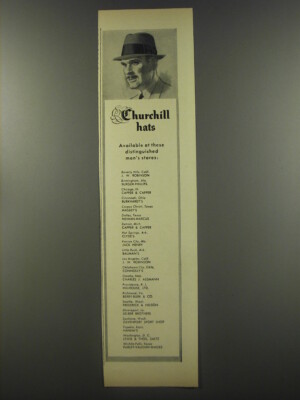 1956 Churchill Hats Ad - Available at these distinguished men's stores ...