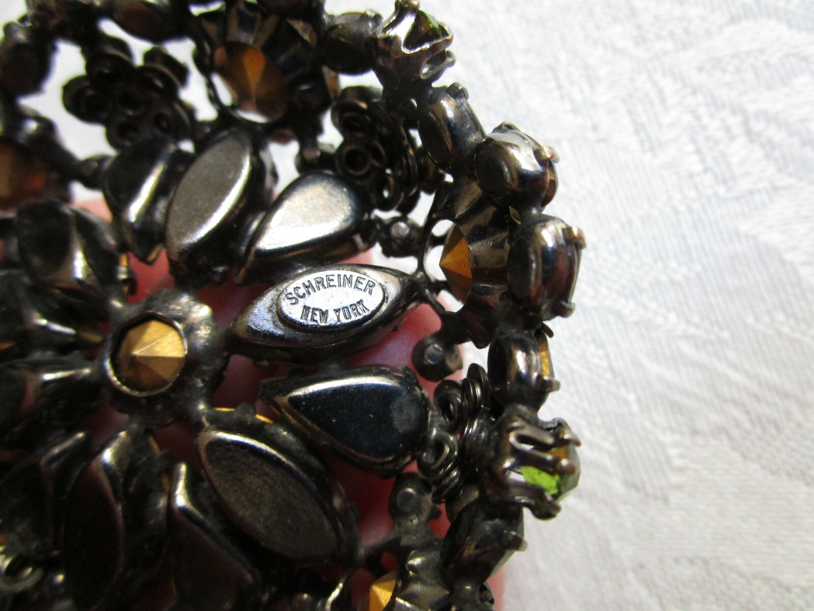 Vintage Signed Schreiner Blue Green Yellow Rhinestone… - Gem