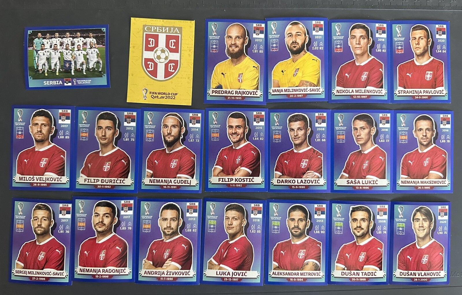 Panini Qatar 2022 World cup SERBIA SRB Stickers set Rare BLUE Parallel ...