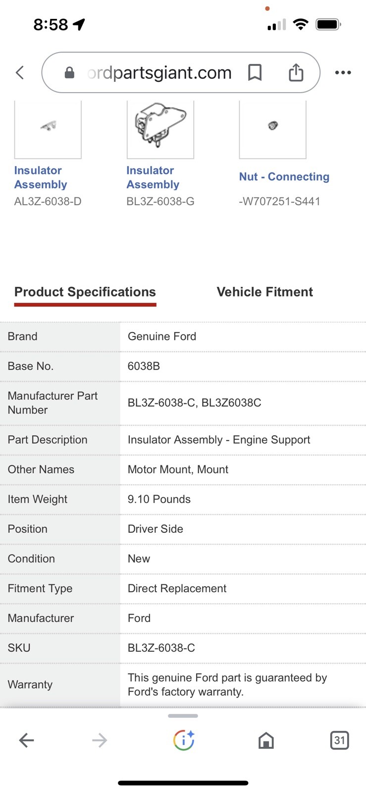 Genuine Ford Motor Mount insolator BL3Z-6038C fits F150 models lincoln ...